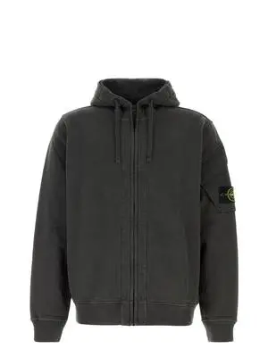 Stone Island Cotton Hooded Sweatshirt With Detachable Logo - Grey