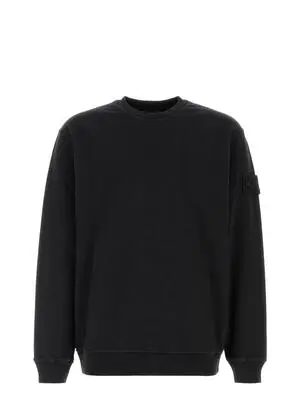 Stone Island Stretch Cotton Sweatshirt With Detachable Logo - Black