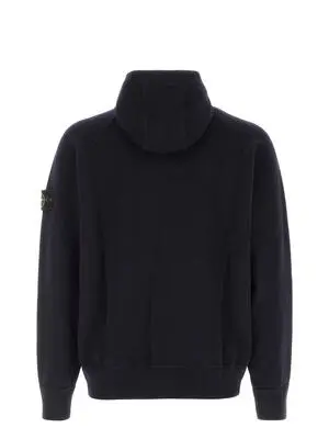 Stone Island Virgin Wool Blend Knit Hooded Sweatshirt - Blue