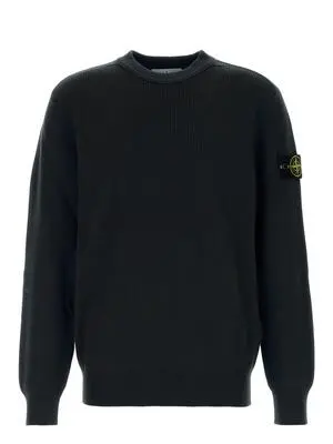 Stone Island Cotton Sweater With Detachable Logo Patch - Black