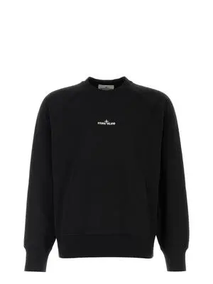Stone Island Cotton Sweatshirt With Logo Print - Black