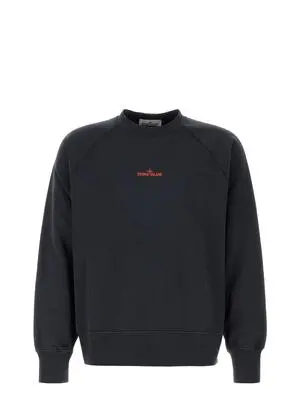 Stone Island Cotton Sweatshirt With Printed Logo - Blue