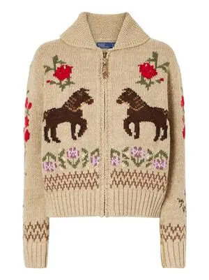 Polo Ralph Lauren Polo Ralph Lauren Embroidered Horse And Floral Motif Cardigan Brown