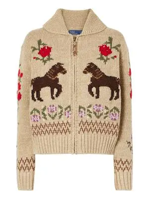 Polo Ralph Lauren Polo Ralph Lauren Embroidered Horse And Floral Motif Cardigan Tan