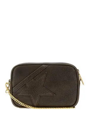 GOLDEN GOOSE Dark Leather Mini Crossbody Bag With Star Applique - Brown