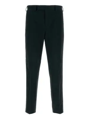PT TORINO Stretch Cotton Tailored Trousers With Central Pleats - Black