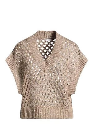 Brunello Cucinelli Sequined V-neck Sleeveless Sweater - Taupe