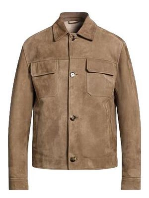 LARDINI Khaki Goat Skin Suede Jacket - Beige