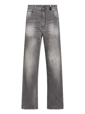 High Straight Leg Jeans With Tie-dye Detail - Grey