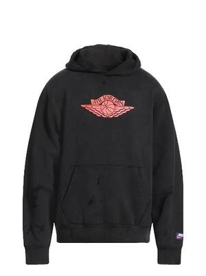 JORDAN Cotton French Terry Distressed Logo Hoodie - Black
