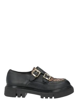 NILA & NILA NILA & NILA Black Leather Loafers With Leopard Print Detail