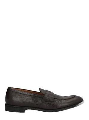 DOUCAL'S Dark Pebbled Leather Penny Loafers - Brown