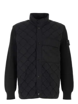 Stone Island Quilted Nylon Jacket With Ribbed Sleeves - Black