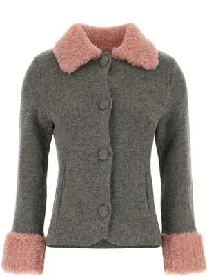 Moschino Melange Grey Wool Blend Cardigan With Fur Trim - Gray