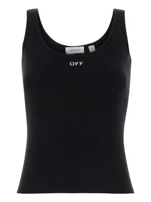 Off-White Stretch Cotton Ribbed Tank Top - Black