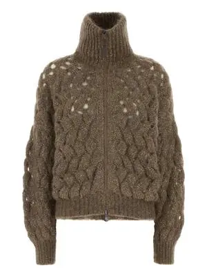 Brunello Cucinelli Mud Mohair Blend Cardigan - Brown