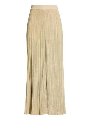Herno Pleated Metallic Knit Midi Skirt - Gold