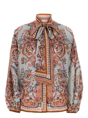 Zimmermann Printed Silk Blouse With Tie Neck - Multicolor
