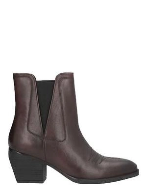 CAFÈNOIR Dark Leather Embroidered Ankle Boots - Brown
