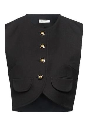 Sandro Sleeveless Crewneck Top With Flap Pockets - Black