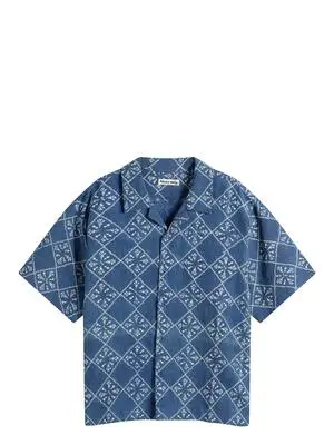STORY MFG. Hand Block Printed Greetings Shirt - Indigo Resist