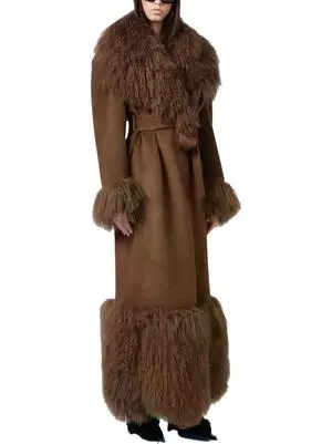Giuseppe Di Morabito Shearling Trim Belted Coat - Brown