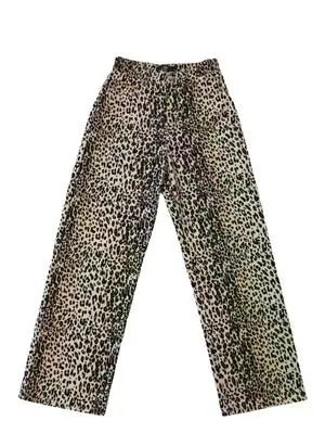 HTC LOS ANGELES Leopard Print Wide Leg Jeans - Neutrals