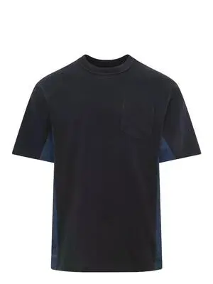 Sacai Denim-panelled Cotton-jersey T-shirt - Blue