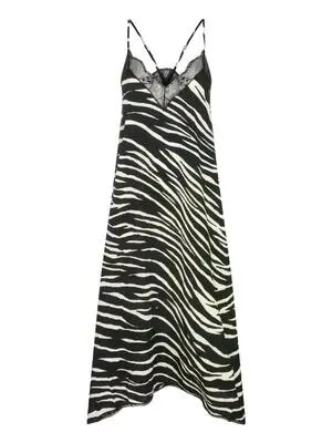 Zadig&Voltaire Zebra Print Lace Trim V-neck Dress - Black