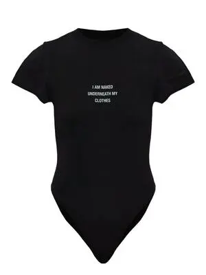 Vetements Slogan Print Short Sleeve Bodysuit - Black