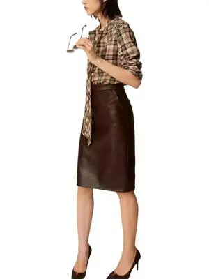 TWINSET Faux Leather Midi Skirt - Brown