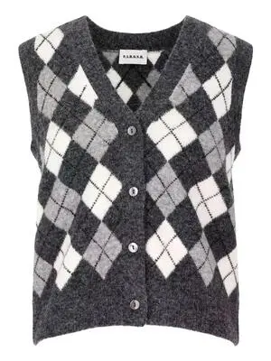 P.a.r.o.s.h Argyle Knit V-neck Sleeveless Cardigan - Grey