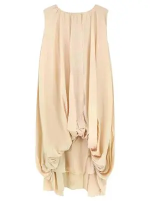 LAMRONS Sleeveless Round Neck Drawstring Asymmetrical Hem Dress - Neutrals