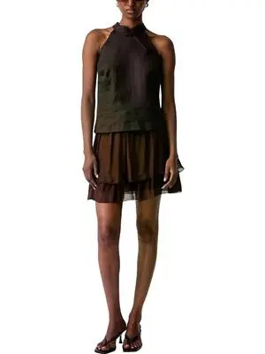 HAVEONE Tiered Ruffled Mini Skirt - Brown
