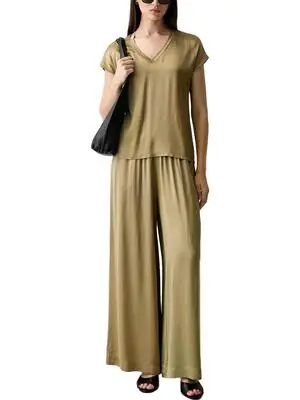 VICOLO Elasticated Palazzo Pants - Green