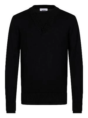 Alpha Studio Merino Wool V-neck Sweater - Black