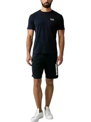 EA7 Logo Print Elasticated Waist Shorts - Blue