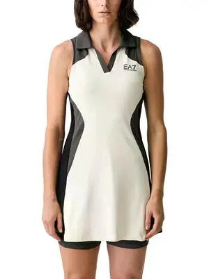 EA7 Piqué Tennis Dress With Contrasting Trim And Shorts - Neutrals