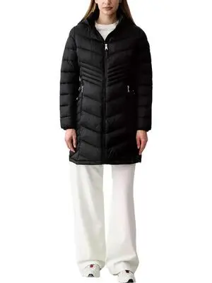 Dkny Quilted Hooded Jacket With Chevron Stitching - Black