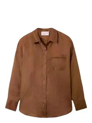 MC2 SAINT BARTH Linen Shirt With Perforated Embroidery - Brown