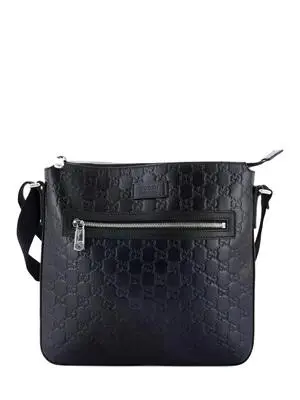 Gucci Signature Embossed Leather Messenger Bag - Black