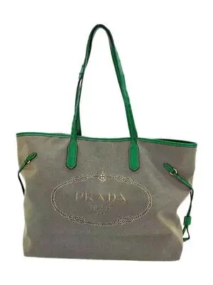 Prada Logo Print Canvas Tote Bag - Neutrals