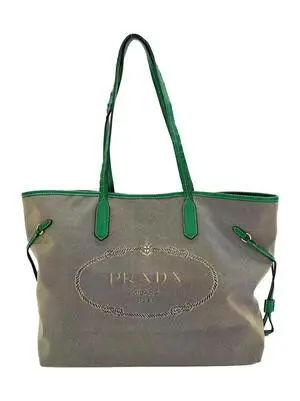Prada Prada Logo Print Canvas Tote Bag Neutrals