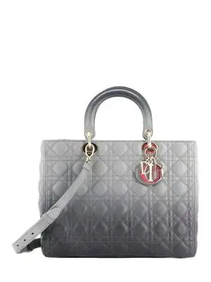 Dior Lady Lambskin Cannage Quilt Large Tote Bag - Grey