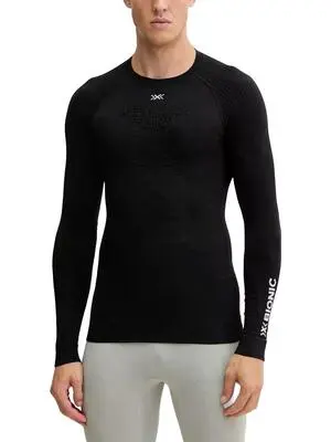X-BIONIC Ribbed Knit Logo Print T-shirt With Perforated Detailing - Black