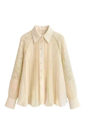 EDWARD ACHOUR PARIS Pleated Lace Shirt - Neutrals