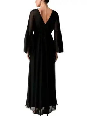 HAVEONE Sheer-panel Bell-sleeve Maxi Dress - Black