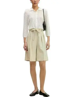 VICOLO Belted Pleated Shorts - Neutrals