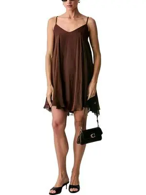HAVEONE Flared V-neck Mini Dress - Brown