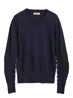 Burberry Merino Wool Check Detail Sweater - Blue